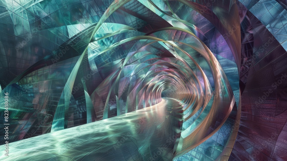 A tunnel of twisted ribbons, shimmering with iridescent surfaces ...