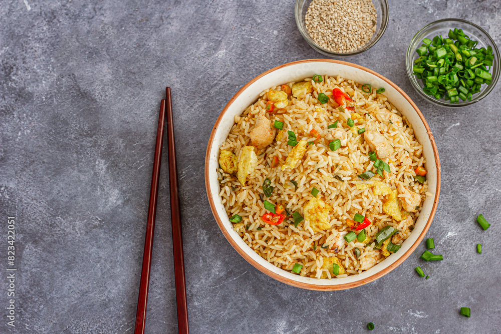 Asian Chicken Fried Rice with Chopsticks, Comfort Food, Takeaway Food ...
