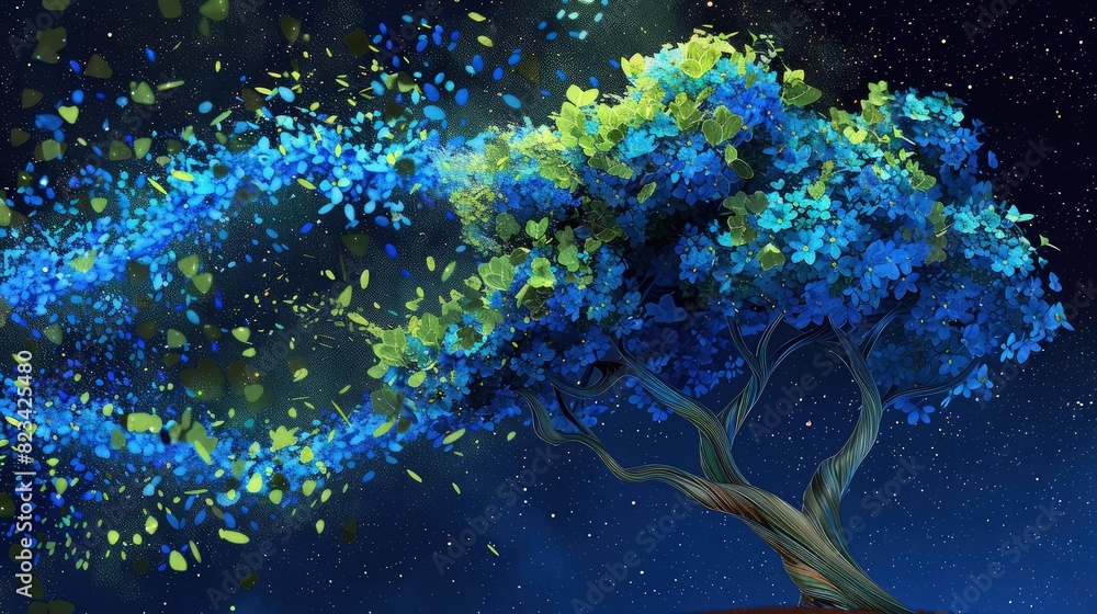 A dynamic and colorful depiction of lemon color and blue color tree ...