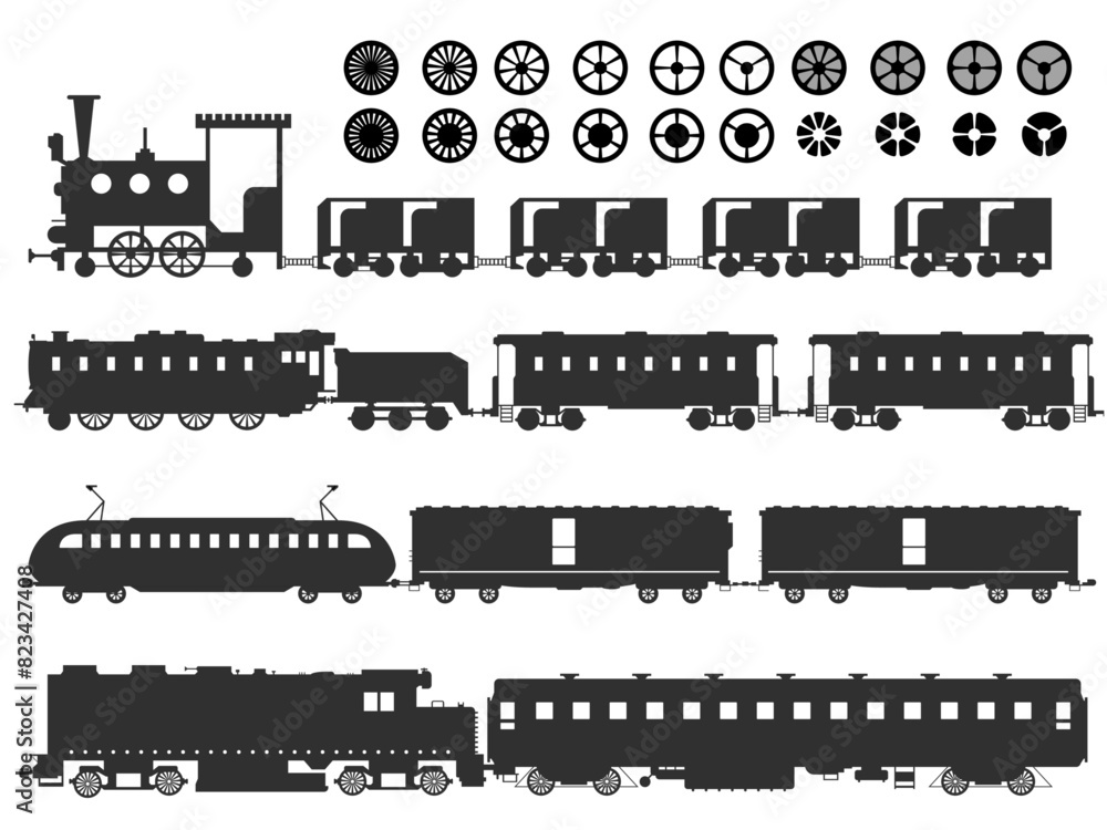 Locomotive, Shinkansen and train silhouette illustration collection ...