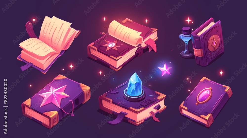 Cartoon illustration of old magic book for fantasy game ui. Halloween ...