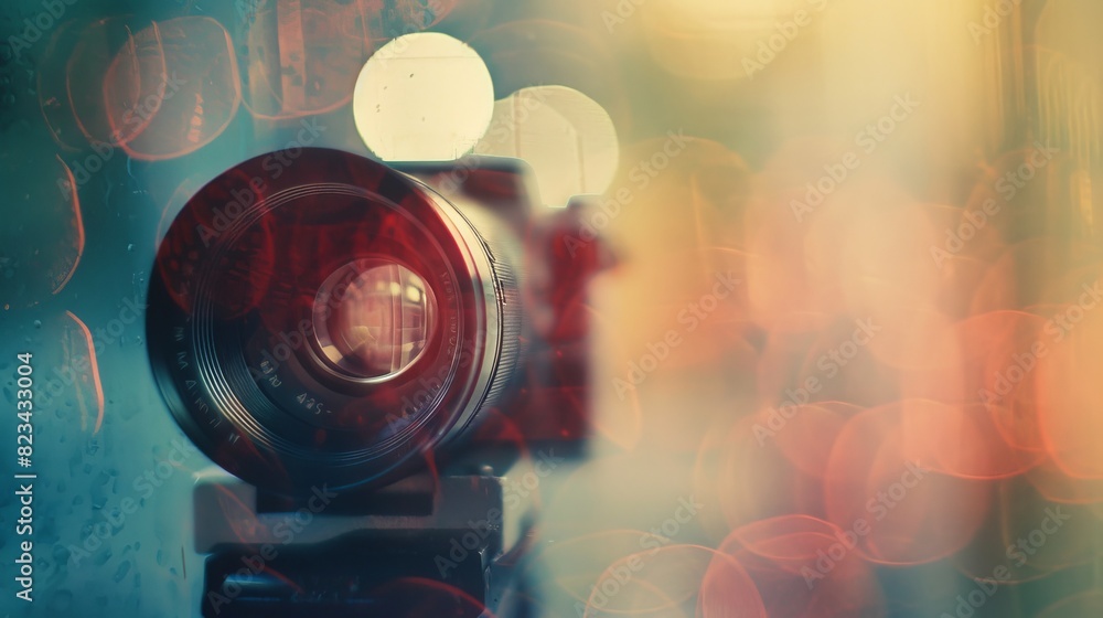 Vintage camera lens on a scratched surface for photography and retro ...