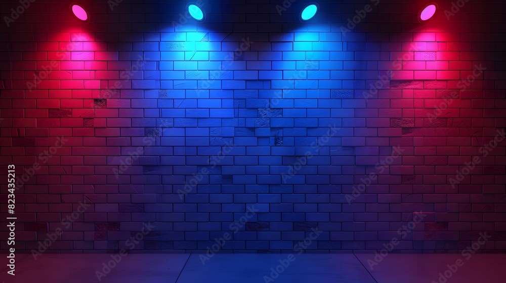 Red and Blue Neon Lights on Brick Wall with Spotlight Stock Photo ...