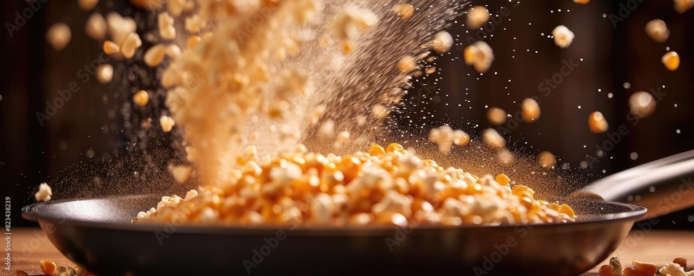 Close-up of popcorn popping in a hot pan, showcasing dynamic motion and ...