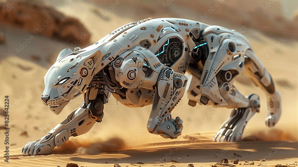 A futuristic robotic bobcat , sleek and agile, with metallic limbs and ...