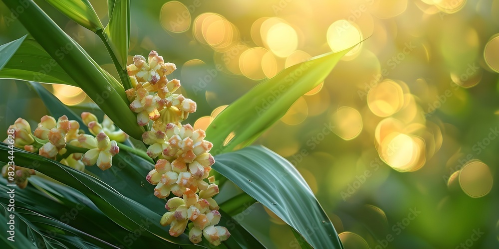 Detailed image of sugar cane plant with flowers and leaves. Concept ...