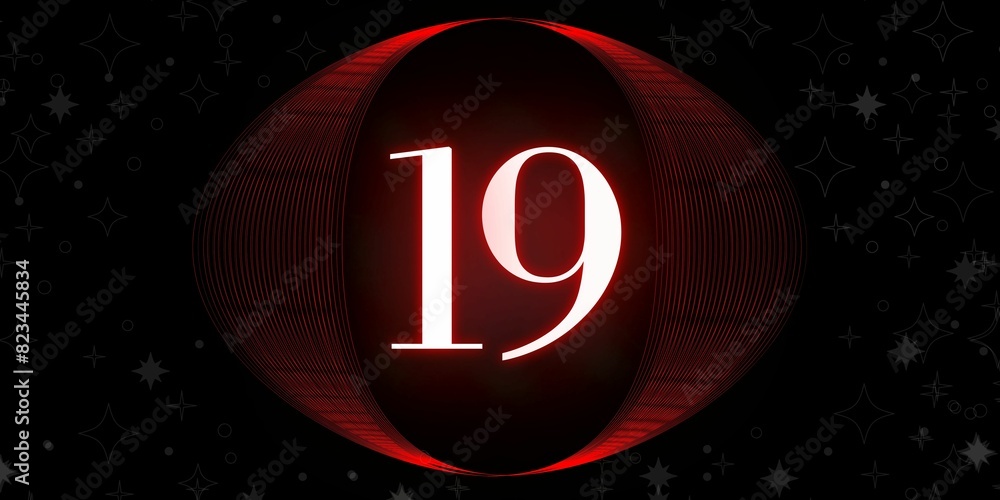 Number 19. Banner with the number nineteen on a black background and ...