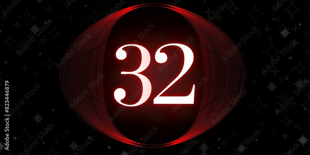 Number 32. Banner with the number thirty two on a black background and ...