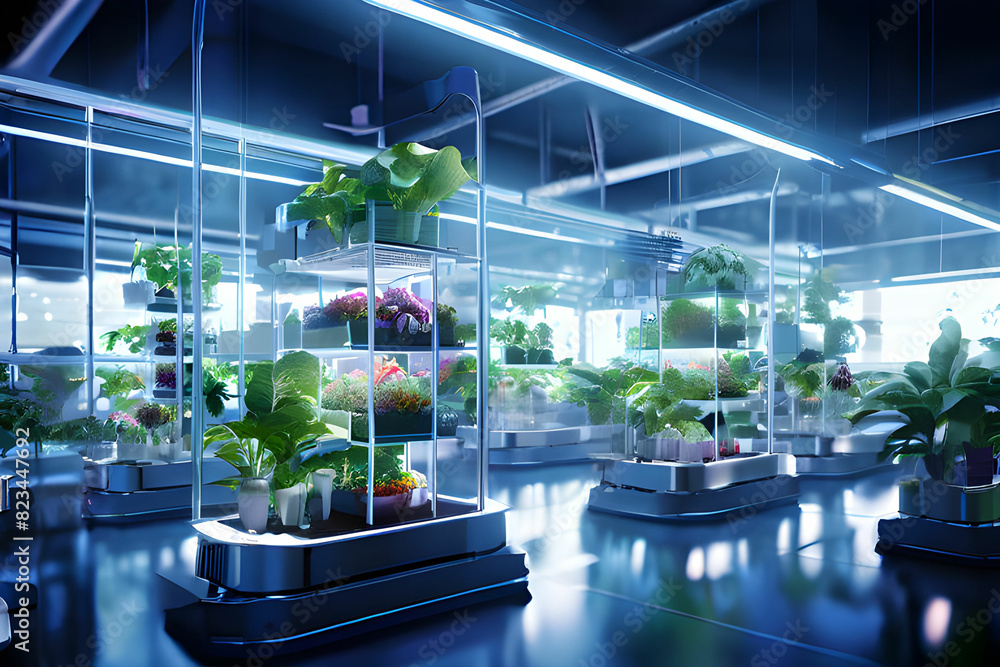 Healthy hydroponic vegetables grow well on a Smart farm with a modern ...