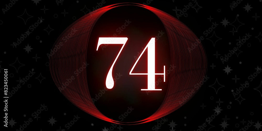 Number 74. Banner with the number seventy four on a black background ...