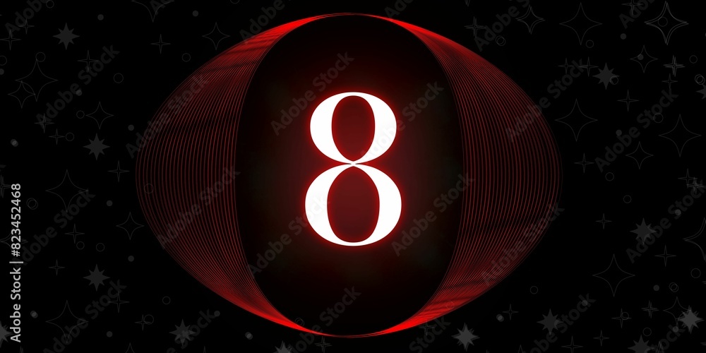 Number 8. Banner with the number eight on a black background and white ...