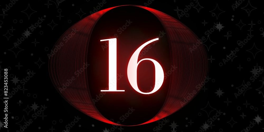 Number 16. Banner with the number sixteen on a black background and ...