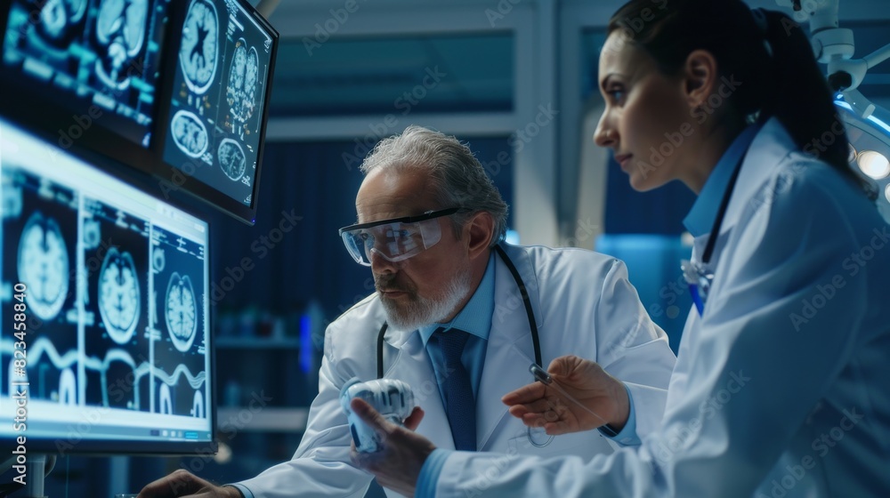 Psychiatrists and Neurologists in a modern laboratory using computers ...