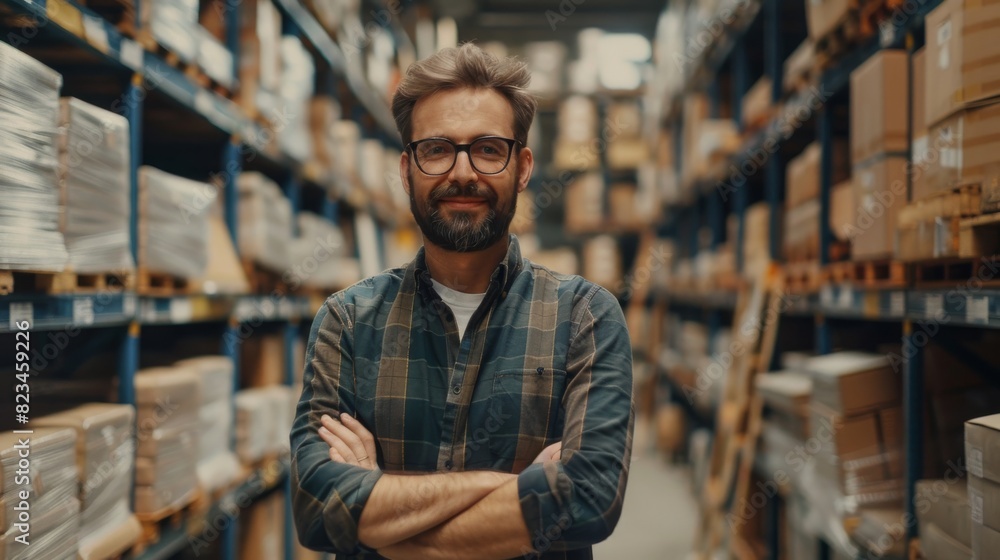 The Handsome Warehouse Inventory Manager Smiling at the Camera. Smart ...
