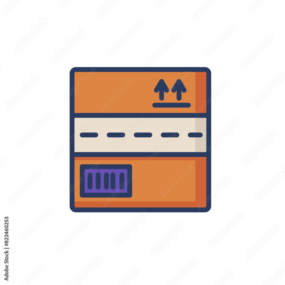 Cardboard box with fragile cargo line icon. Post, parcel, address ...