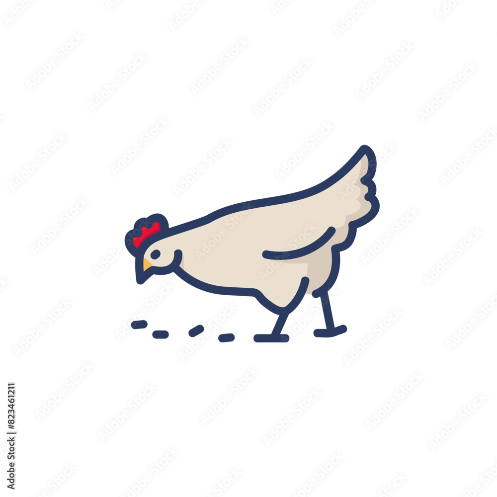 Chicken line icon. Hen picking grains isolated outline sign. Farming ...