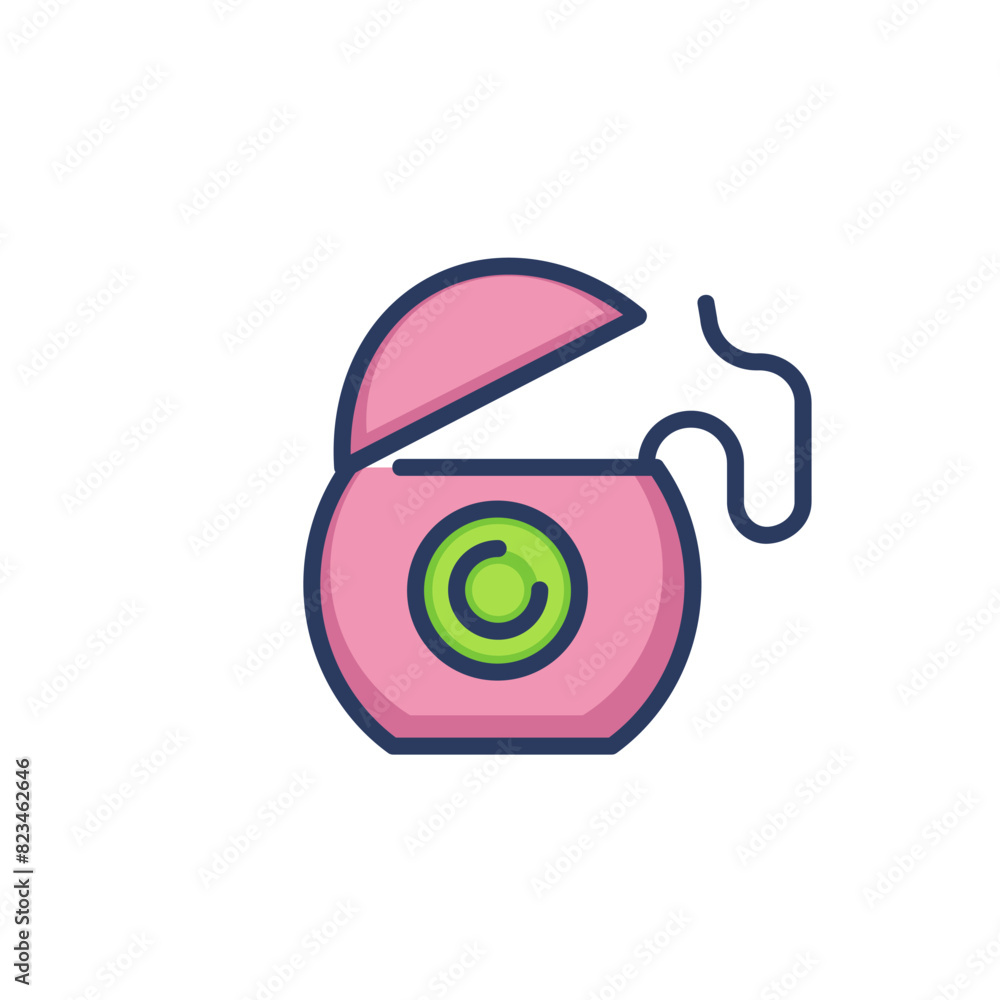 Dental floss line icon. Teeth cleaning, mouth, oral hygiene, caries ...