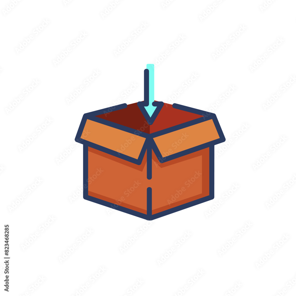 Open box and arrow line icon. Cardboard, parcel, import isolated ...