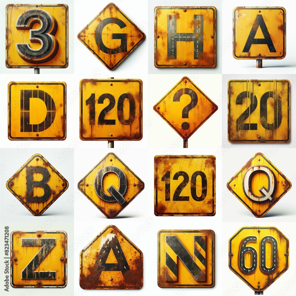 Yellow Road traffic sign Lettering Typeface. AI generated illustration ...