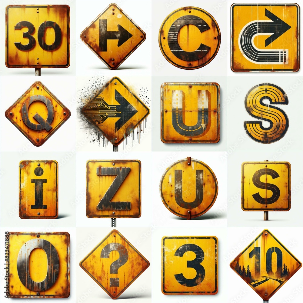 Yellow Road traffic sign Lettering Typeface. AI generated illustration ...