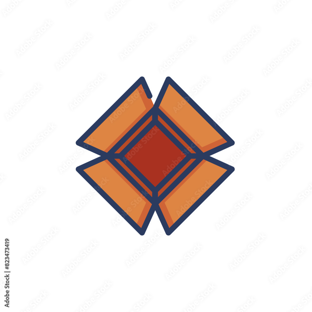 Top view of open cardboard box line icon. Post, package, carton ...