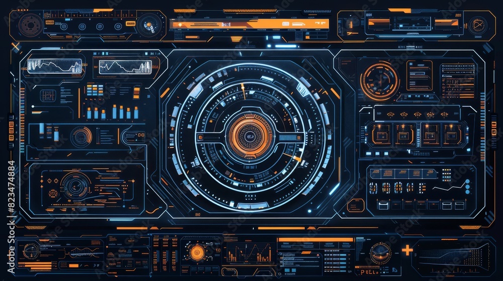 A sleek FUI interface design overlay that is designed for 16:9 ...