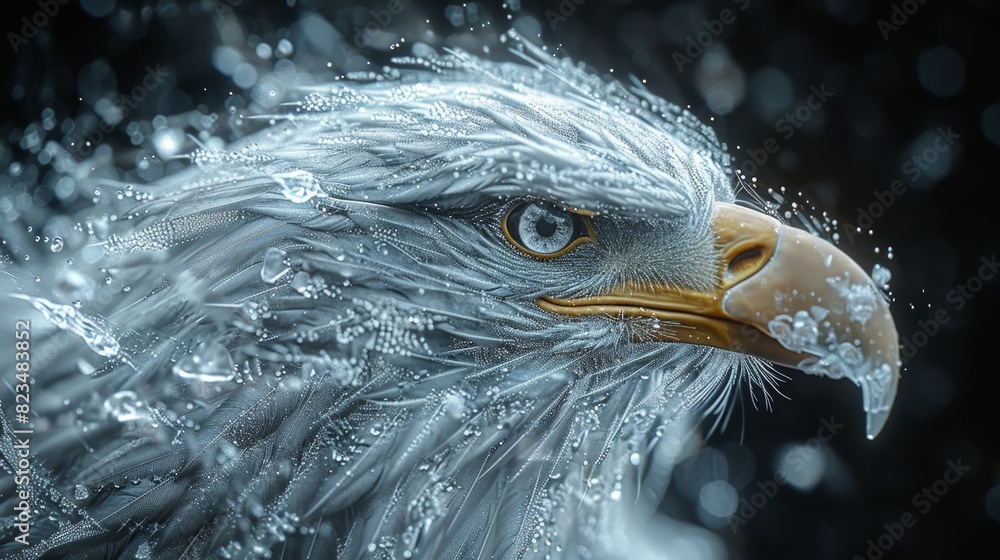 3D bald eagle made of clear diamonds, shiny translucent, simple bright ...