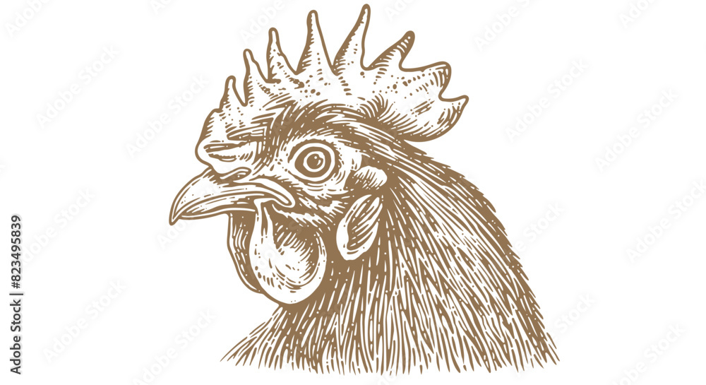 Chicken, hen head. Vintage retro print, chicken sketch ink pencil style ...