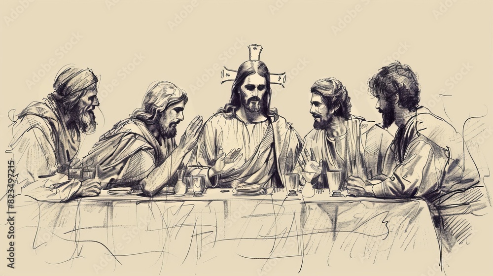 Jesus at the Last Supper with His Disciples, Biblical Illustration of ...
