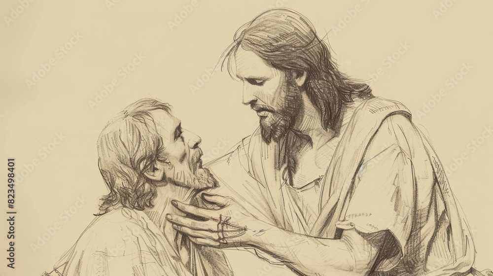 Jesus Healing a Leper with a Compassionate Touch, Biblical Illustration ...