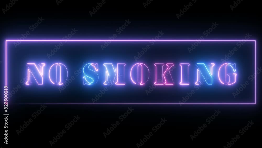 No smoking sign in neon lights.No smoking neon sign animation in a ...