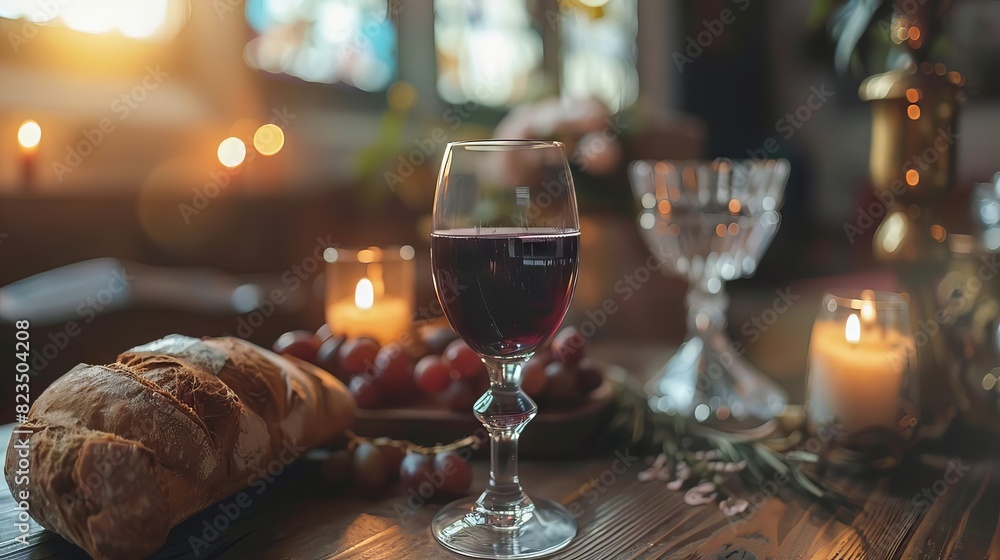 the eucharist sacrament holy communion the lords supper with wine and ...