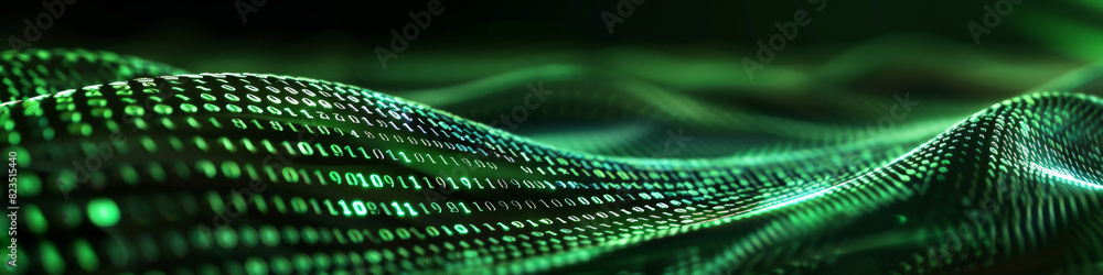 Abstract Green Binary Code Wave Digital Data Flow In Green Technology Concept Stock Illustration