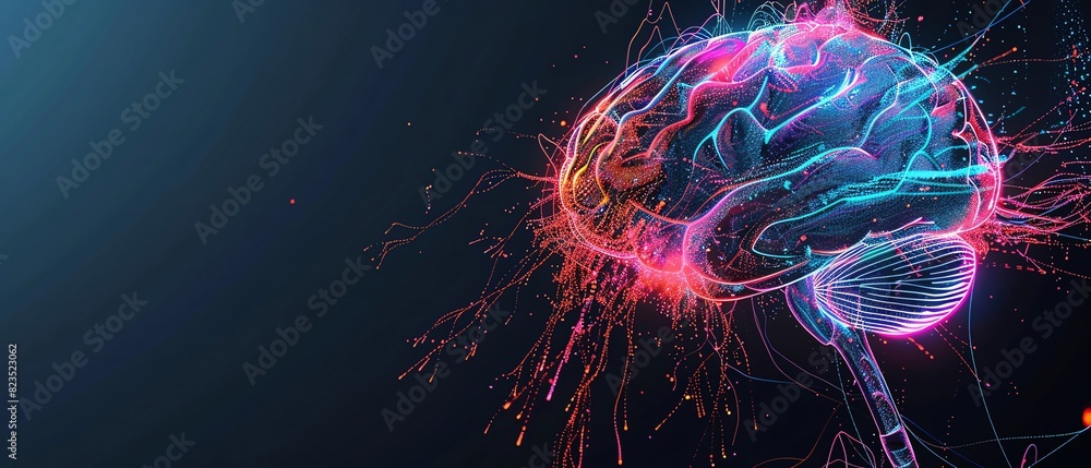Denim color digital hologram futuristic brain neuron link on a neuron ...