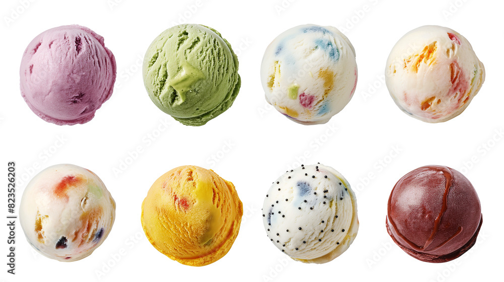ice cream balls isolated on transparent background, delicious ice cream ...