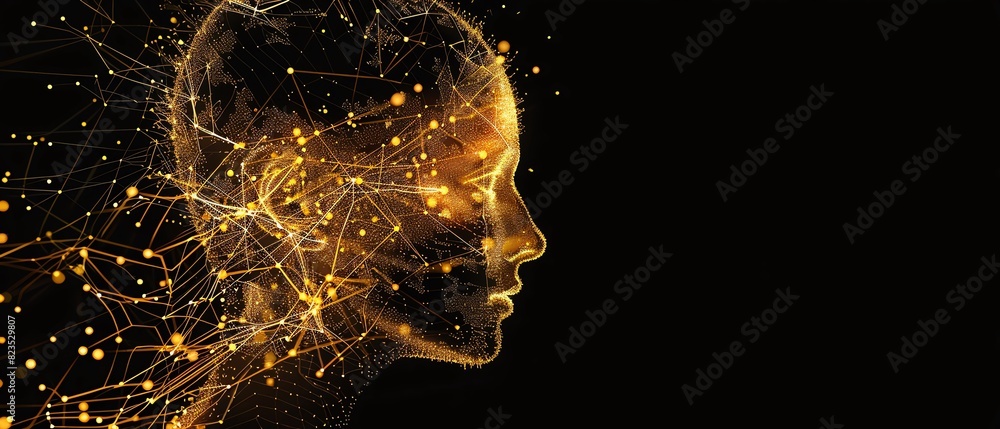 Mustard color digital hologram futuristic face neuron link on a neuron ...