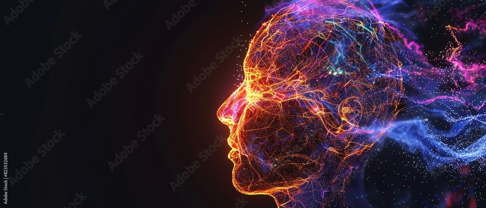 Rust color digital hologram futuristic face neuron link on a neuron ...