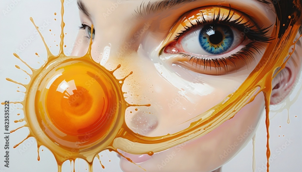 Abstract colorful painting of female deformed face, abstract art topics ...