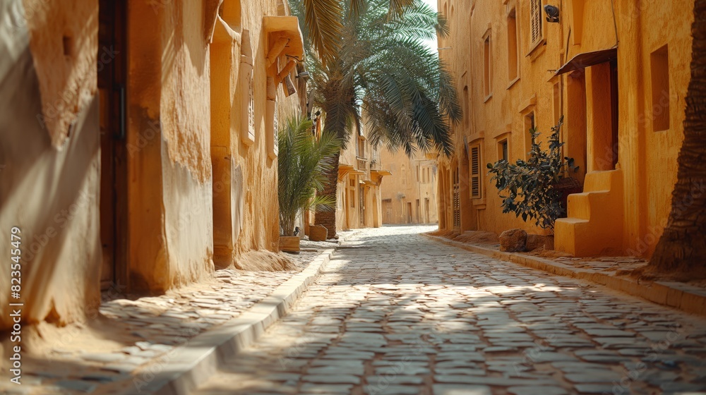 Street of the old arabian city. Narrow street in old village. Ancient ...