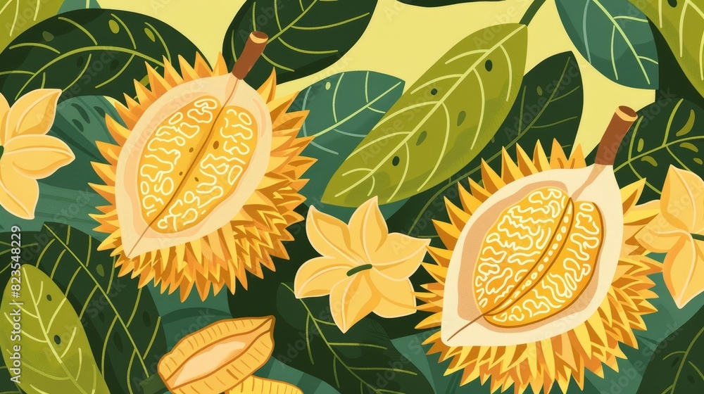 69. Scandinavian folk art-inspired durian illustration, featuring ...