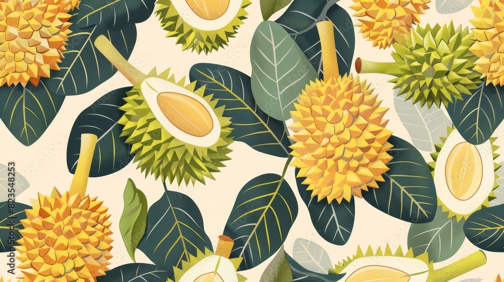 69. Scandinavian folk art-inspired durian illustration, featuring ...