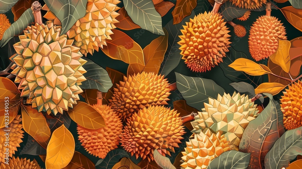 87. Tribal and ethnic art-inspired durian illustrations, incorporating ...