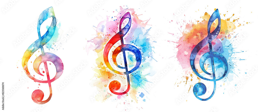 Watercolor music note symbols isolated on transparent background ...