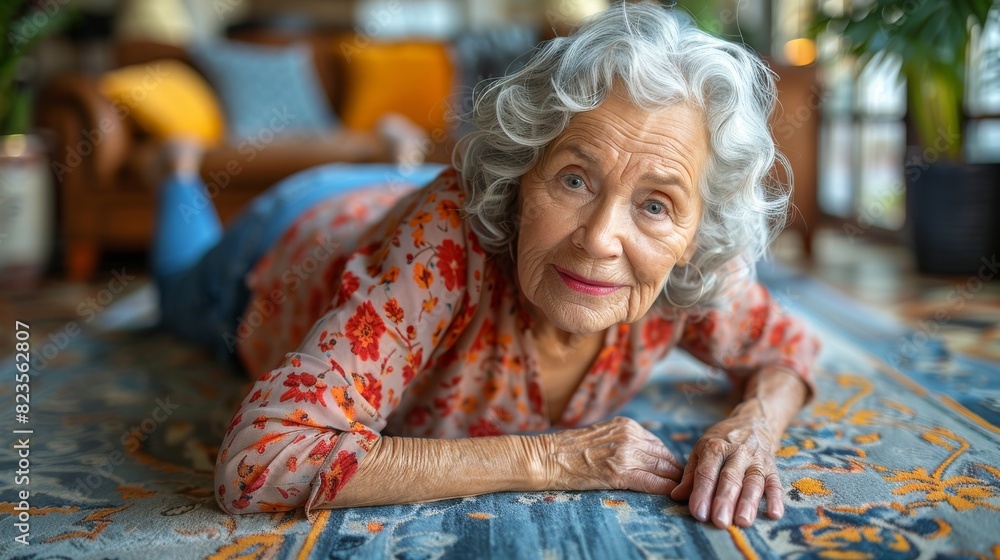 The falling of elderly. An elderly person slips on the floor, falls and ...