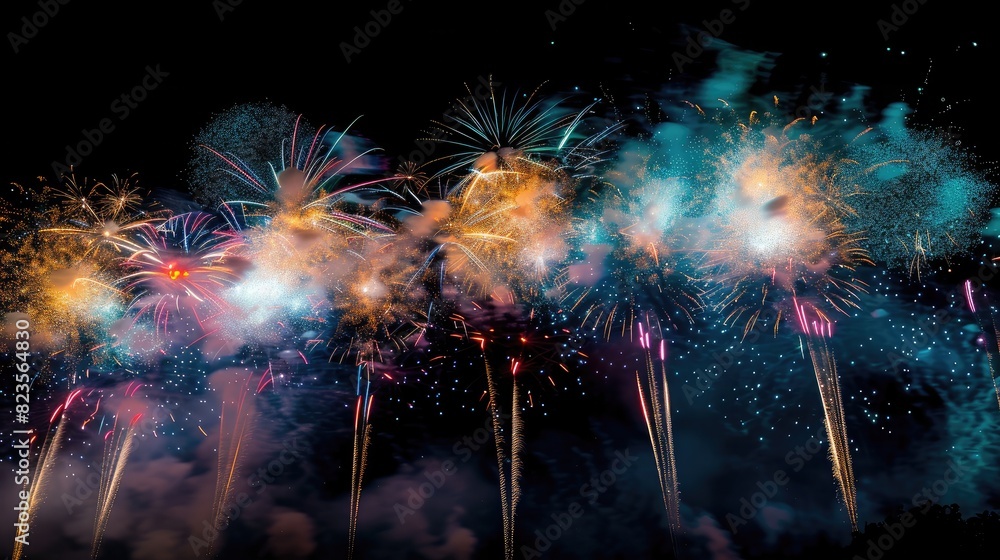 Smoke from fireworks lighting up the night sky, with colorful bursts ...