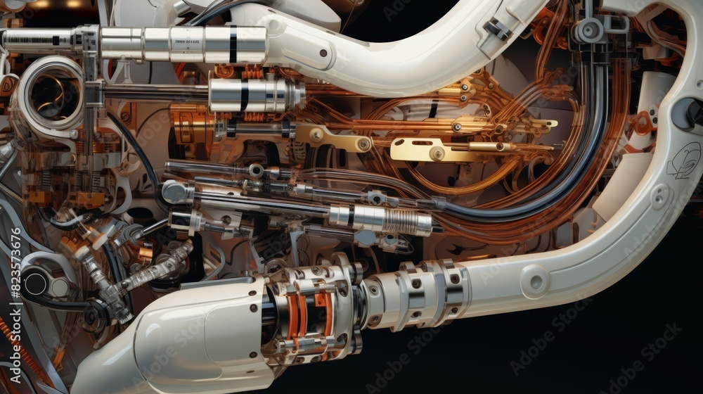 A detailed illustration of the inner workings of a robot arm, revealing ...