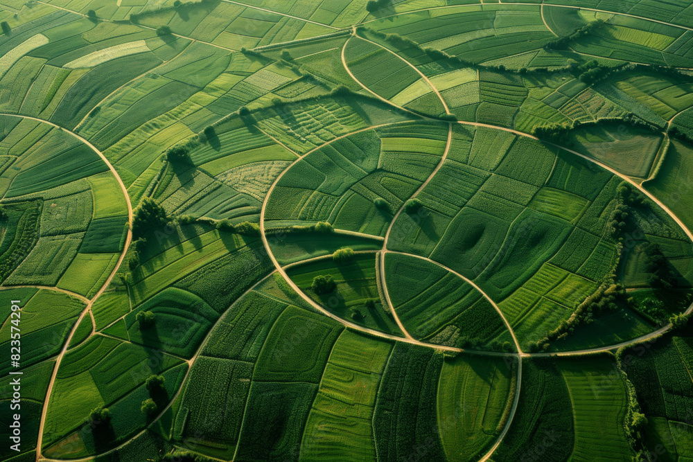 Aerial view of circular crop patterns created by center-pivot ...