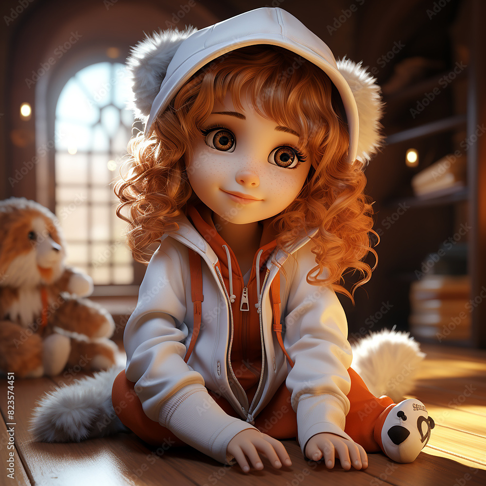 3D model of animated girl in cartoon style illustration using ...