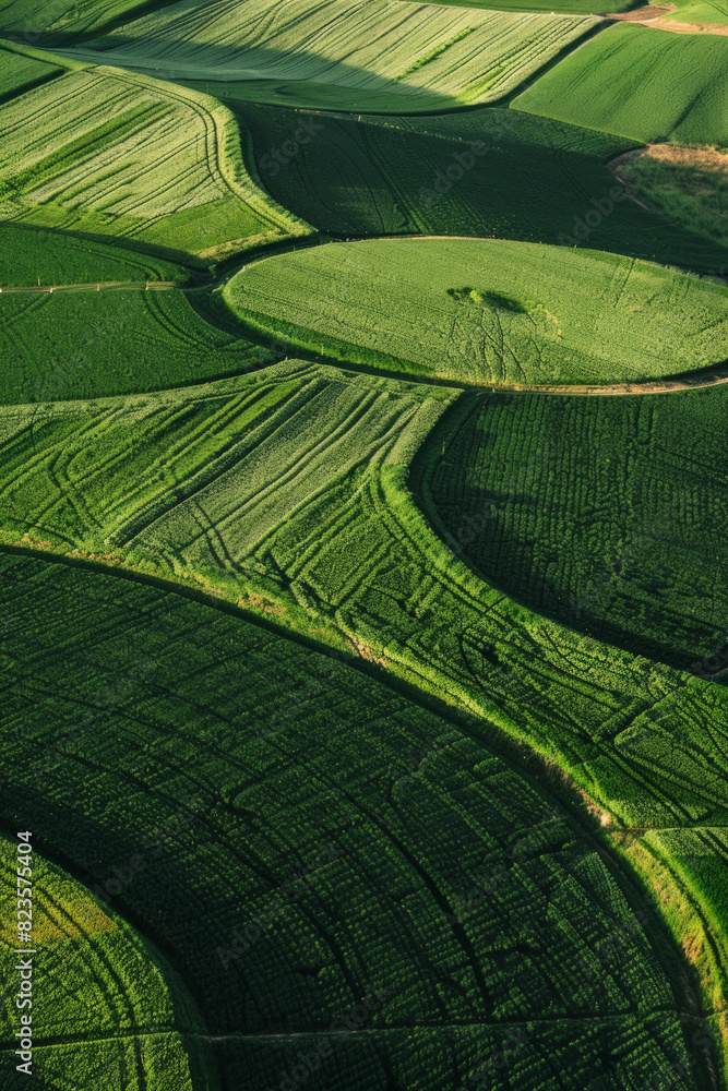Aerial view of circular crop patterns created by center-pivot ...