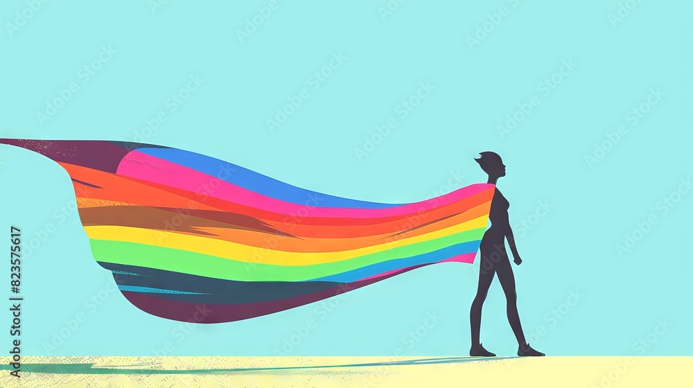 An illustration of a 2D flat style character at a pride festival ...